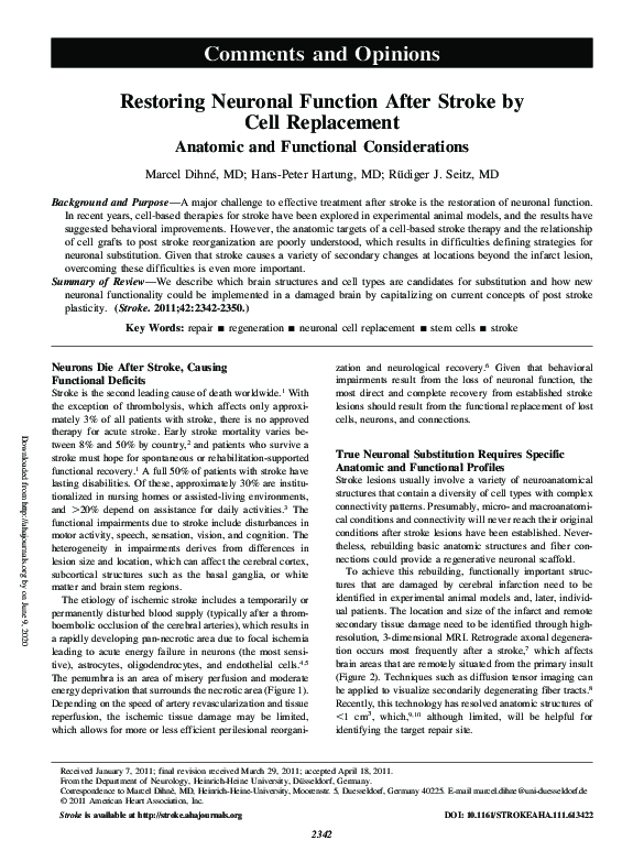(PDF) Restoring Neuronal Function After Stroke by Cell Replacement