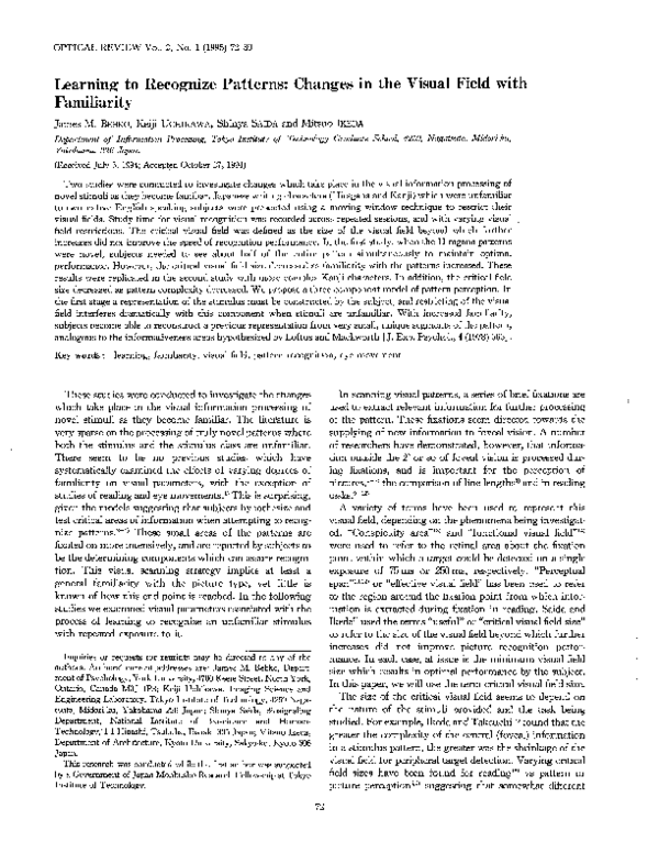 (PDF) Learning to Recognize Patterns: Changes in the Visual Field with ...