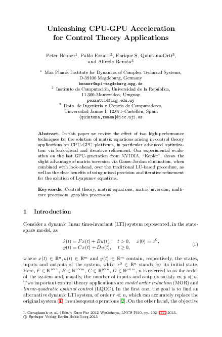 Pdf Unleashing Cpu Gpu Acceleration For Control Theory Applications
