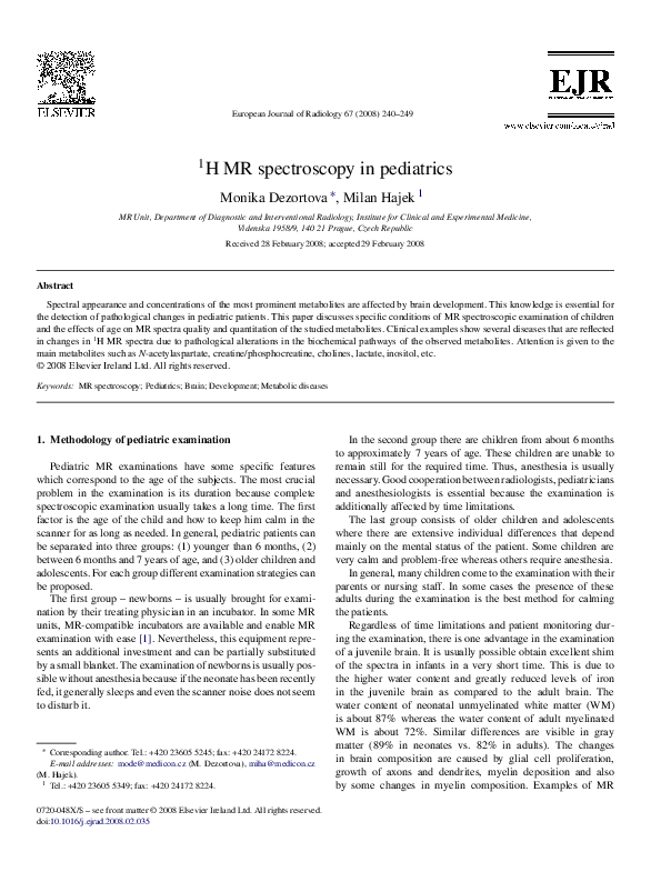 (PDF) 1H MR spectroscopy in pediatrics