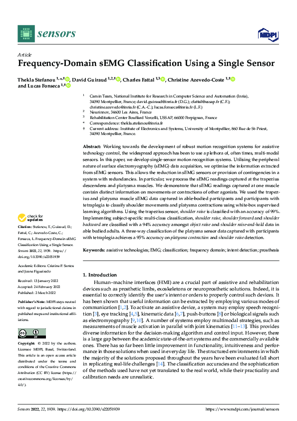 (PDF) Frequency-Domain sEMG Classification Using a Single Sensor