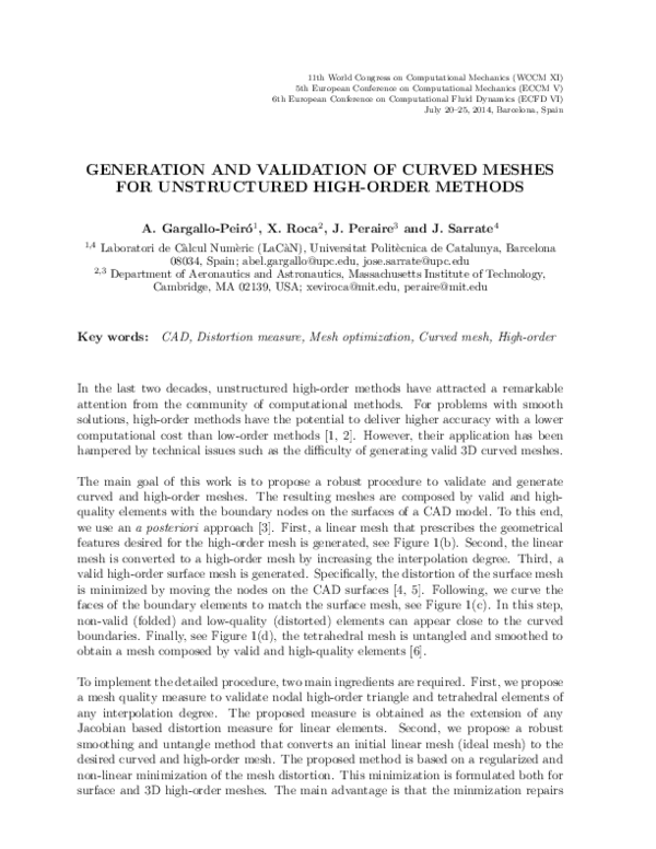 (PDF) Generation and Validation of Curved Meshes for Unstructured High-Order Methods