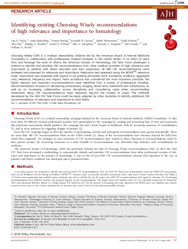 (PDF) Identifying existing Choosing Wisely recommendations of high ...
