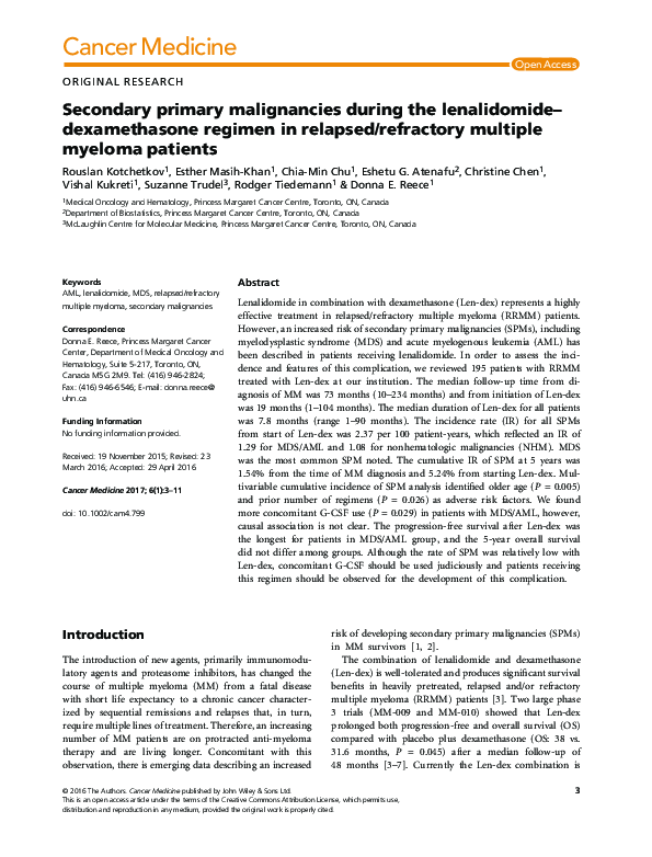(PDF) Secondary primary malignancies during the lenalidomide-dexamethasone regimen in relapsed ...