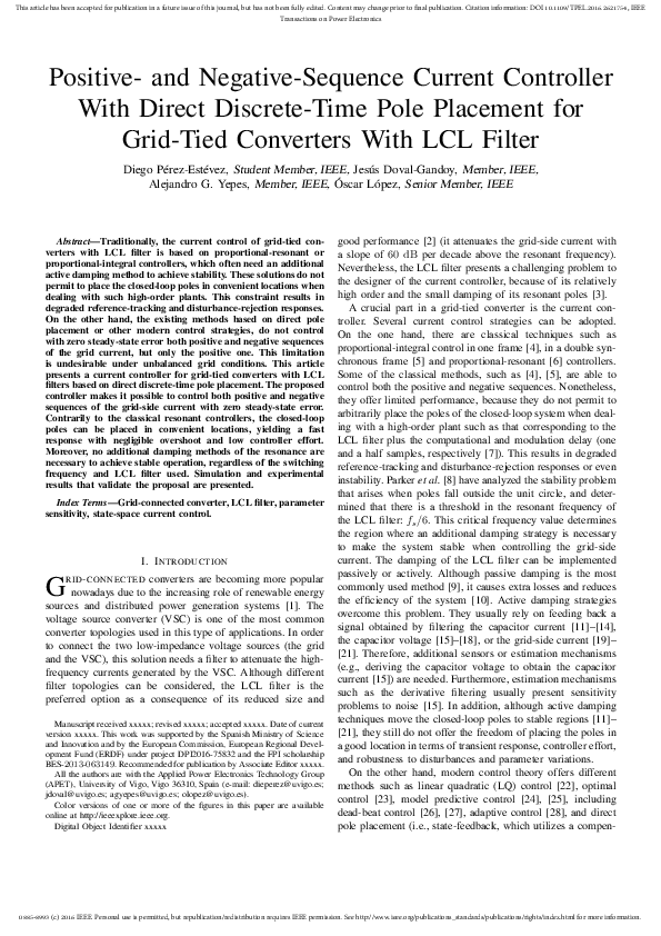 (PDF) Positive- and Negative-Sequence Current Controller With Direct Discrete-Time Pole ...