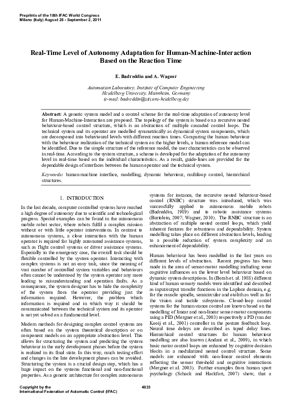 (PDF) Real-Time Level of Autonomy Adaptation for Human-Machine ...