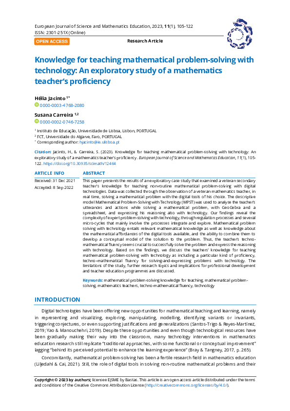 (PDF) Knowledge for teaching mathematical problem-solving with ...