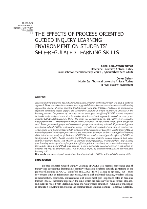 (PDF) The Effects of Process Oriented Guided Inquiry Learning Environment on Students' Self ...