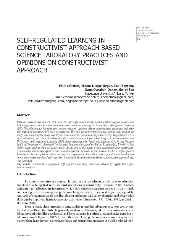 (PDF) Self-Regulated Learning in Constructivist Approach Based Science Laboratory Practices and ...