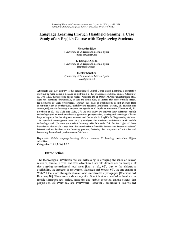 (PDF) Language Learning through Handheld Gaming: a Case Study of an ...