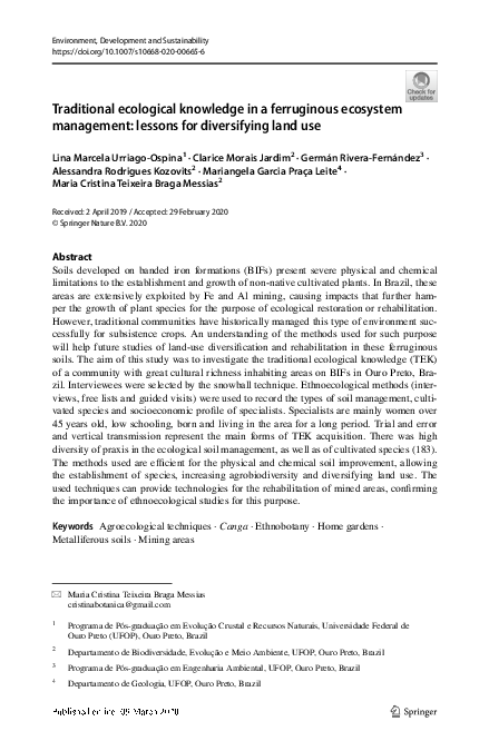 (PDF) Traditional ecological knowledge in a ferruginous ecosystem management: lessons for ...