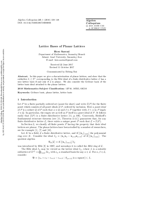 (PDF) Lattice Bases of Planar Lattices