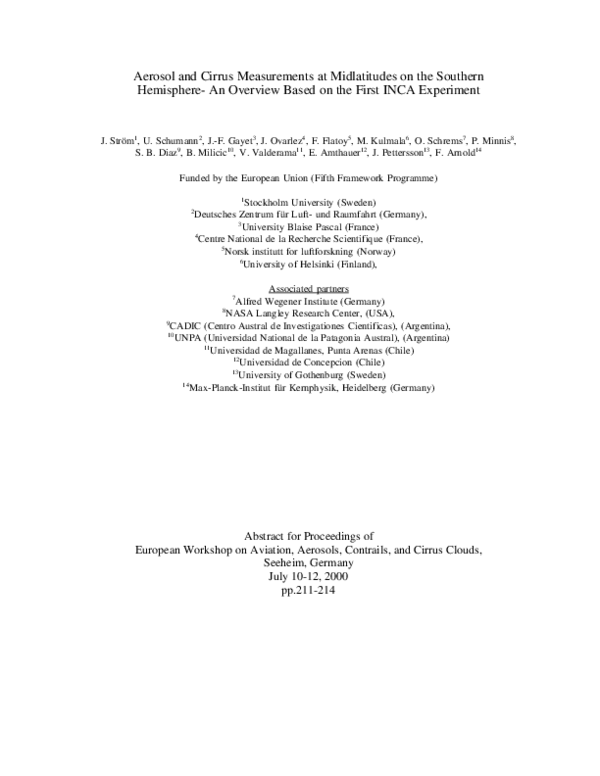 Aerosol and Cirrus Measurements at Midlatitudes on the Southern ...