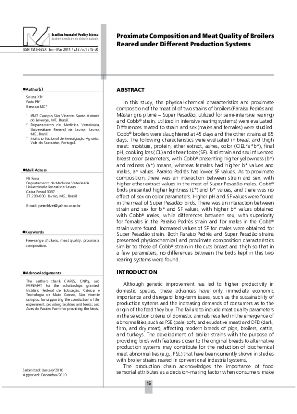 (PDF) Proximate composition and meat quality of broilers reared under different production systems