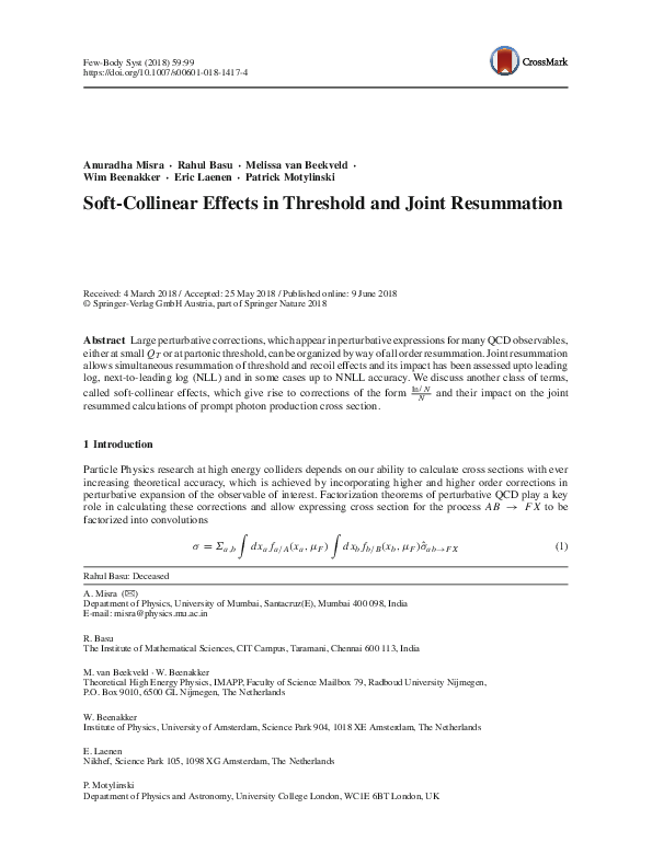 (PDF) Soft-Collinear Effects in Threshold and Joint Resummation