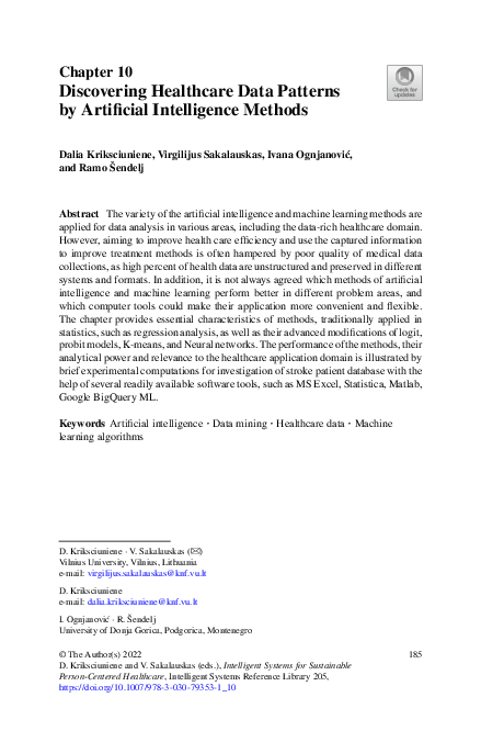 (PDF) Discovering Healthcare Data Patterns by Artificial Intelligence Methods