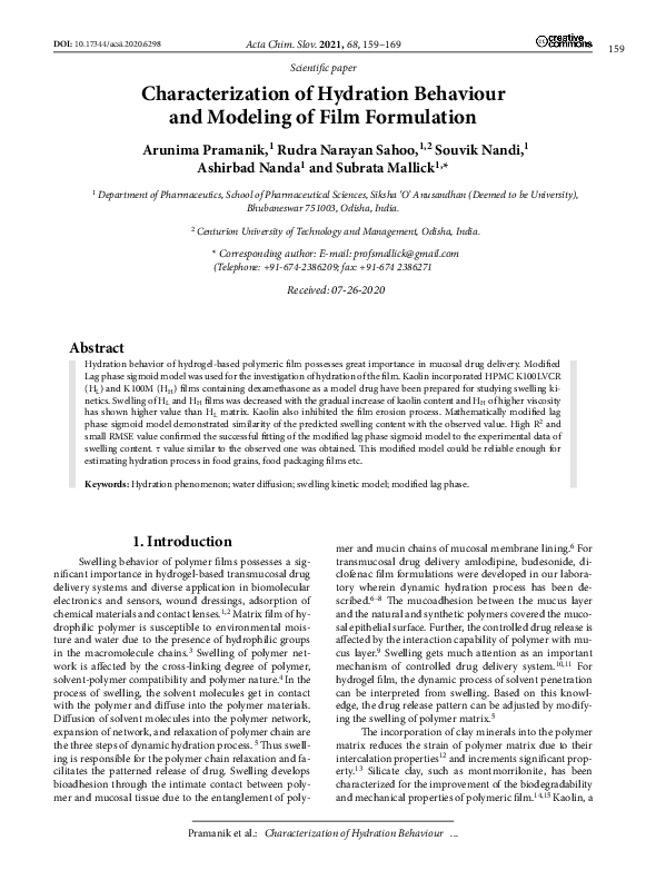 (PDF) Characterization of Hydration Behaviour and Modeling of Film ...