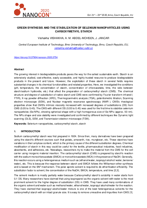 (PDF) Green Synthesis and the Stabilization of Selenium Nanoparticles ...