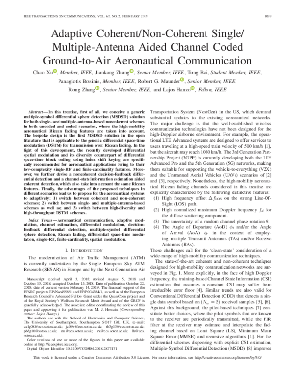 (PDF) Adaptive Coherent/Non-Coherent Single/Multiple-Antenna Aided Channel Coded Ground-to-Air ...