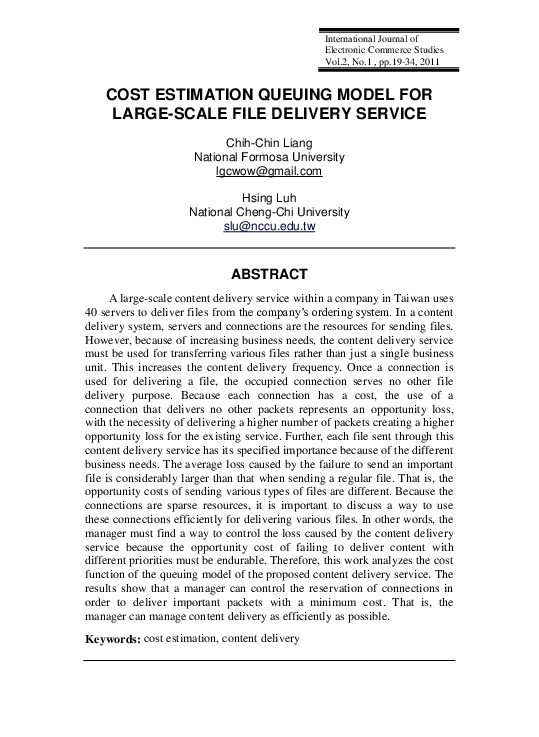Cost Estimation Queuing Model for Large-Scale File Delivery Service