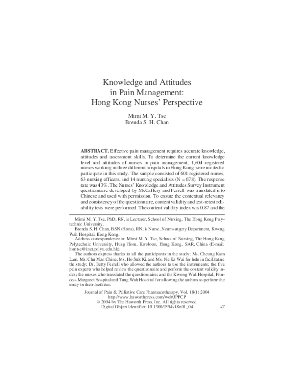 (PDF) Knowledge and Attitudes in Pain Management