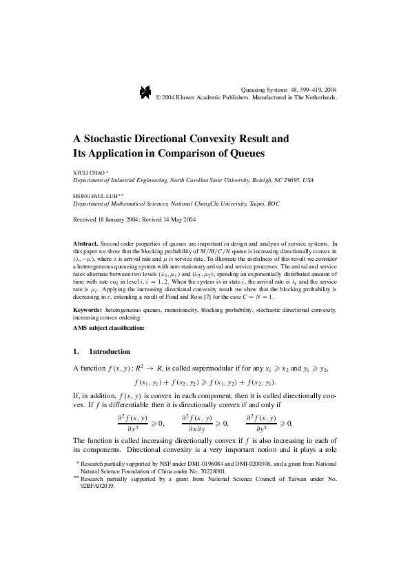 (PDF) A Stochastic Directional Convexity Result and Its Application in Comparison of Queues ...