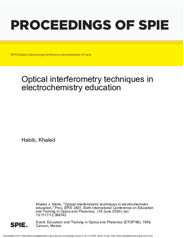 (PDF) Optical interferometry techniques in electrochemistry education