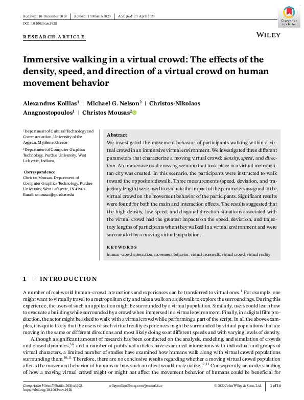 (PDF) Immersive walking in a virtual crowd: The effects of the density ...