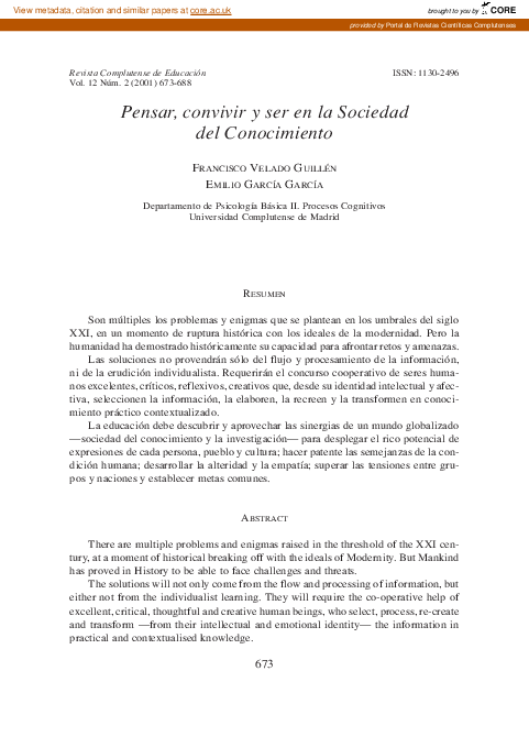 (PDF) Pensar, convivir y ser en la Sociedad del Conocimiento