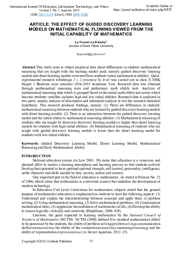 (PDF) The Effect Of Guided Discovery Learning Models On Mathematical Flowing Viewed From The ...