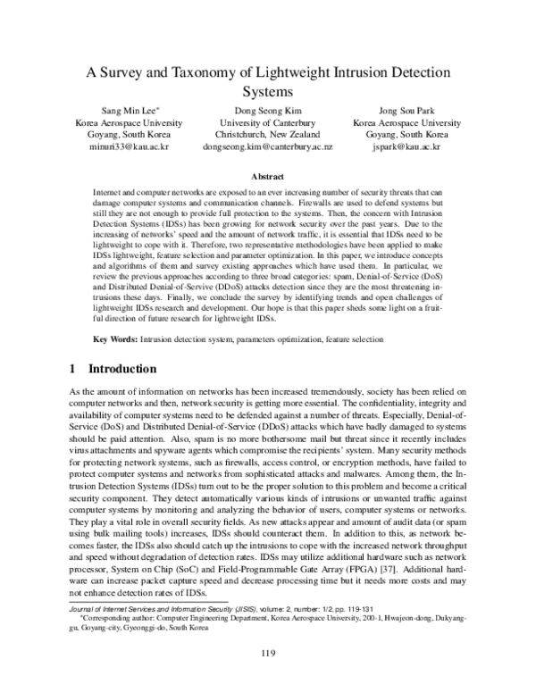 Pdf A Survey And Taxonomy Of Lightweight Intrusion Detection Systems