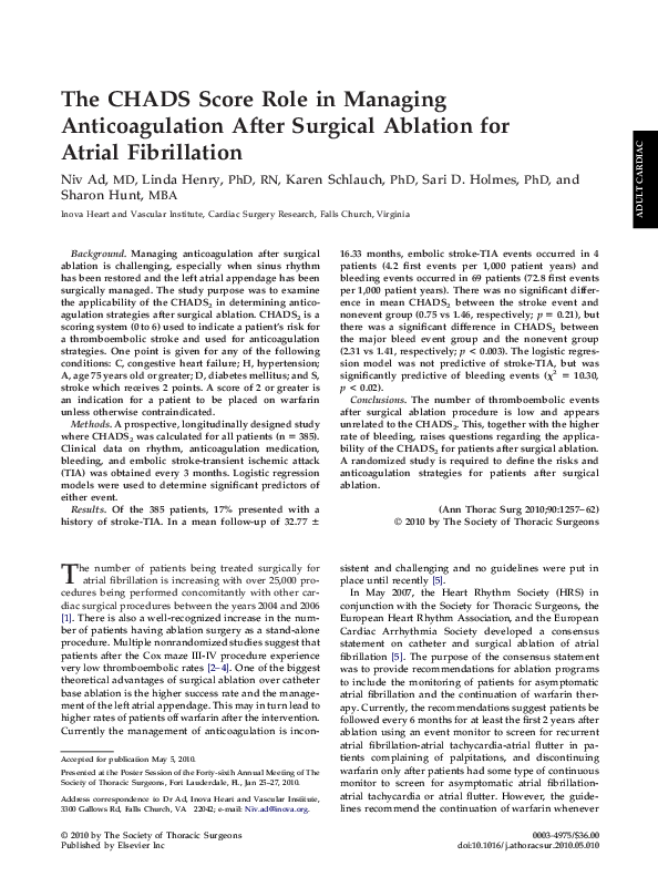 (PDF) The CHADS Score Role in Managing Anticoagulation After Surgical ...