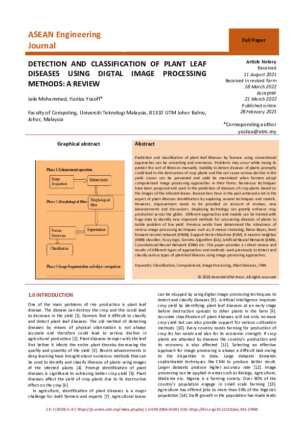 (PDF) Detection and Classification of Plant Leaf Diseases Using Digtal ...