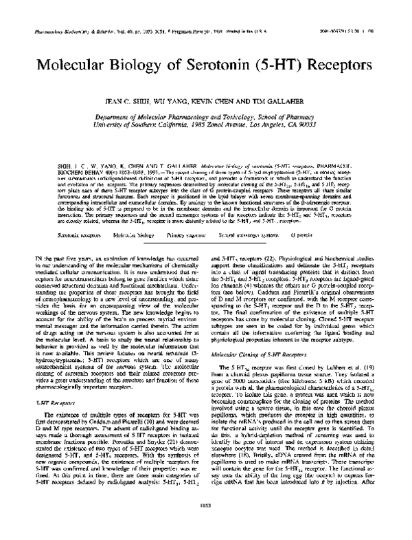 (PDF) Molecular biology of serotonin (5-HT) receptors
