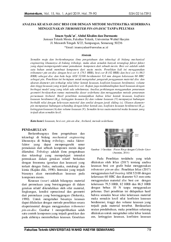(PDF) Analisa Keausan Disc Besi Cor Dengan Metode Matematika Sederhana ...