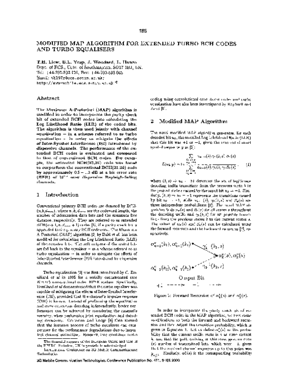 Pdf Modified Map Algorithm For Extended Turbo Bch Codes And Turbo Equalisers Lajos Hanzo