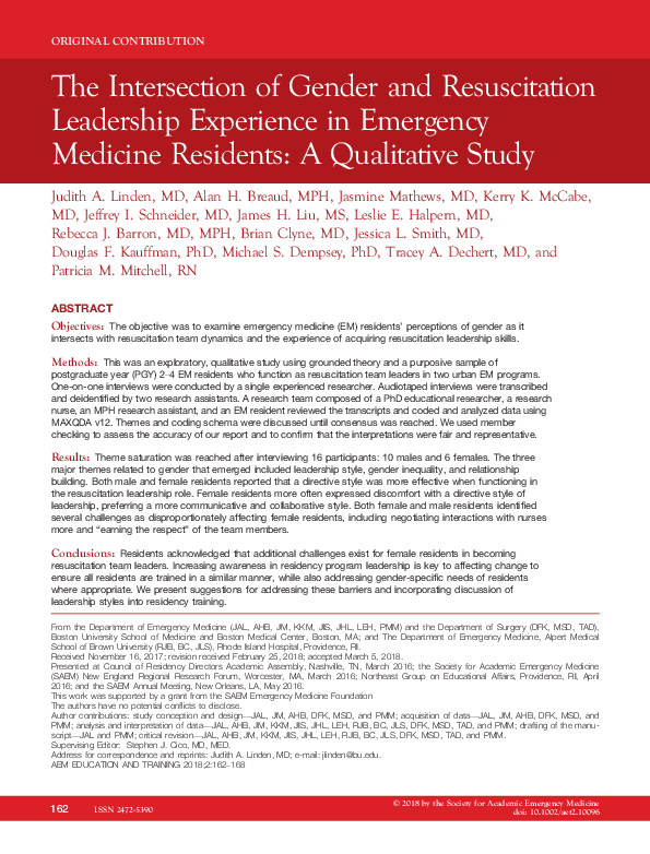 (PDF) The Intersection of Gender and Resuscitation Leadership ...