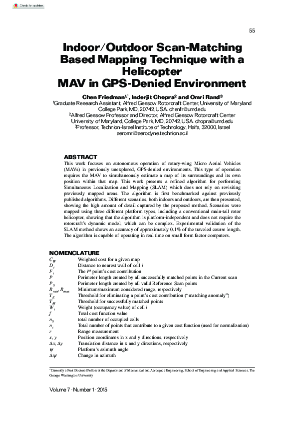 (PDF) Indoor/Outdoor Scan-Matching Based Mapping Technique with a Helicopter MAV in GPS-Denied ...