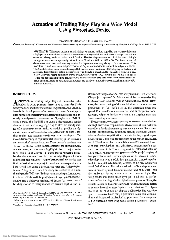 (PDF) Actuation of Trailing Edge Flap in a Wing Model Using Piezostack Device