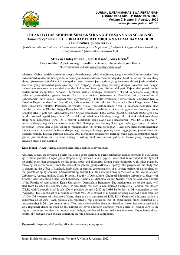 (PDF) Uji Aktifitas Bioherbisida Ekstrak N-Heksana Alang–Alang ...