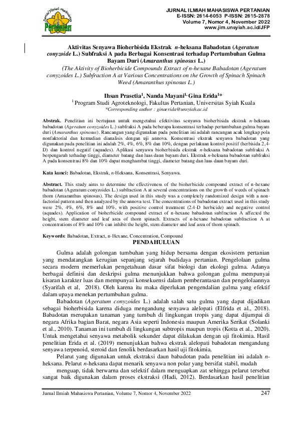 (PDF) Aktivitas Senyawa Bioherbisida Ekstrak n-heksana Babadotan ...