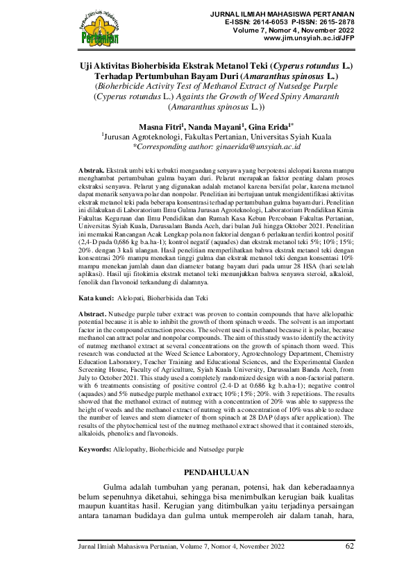 (PDF) Uji Aktivitas Bioherbisida Ekstrak Metanol Teki (Cyperus rotundus ...
