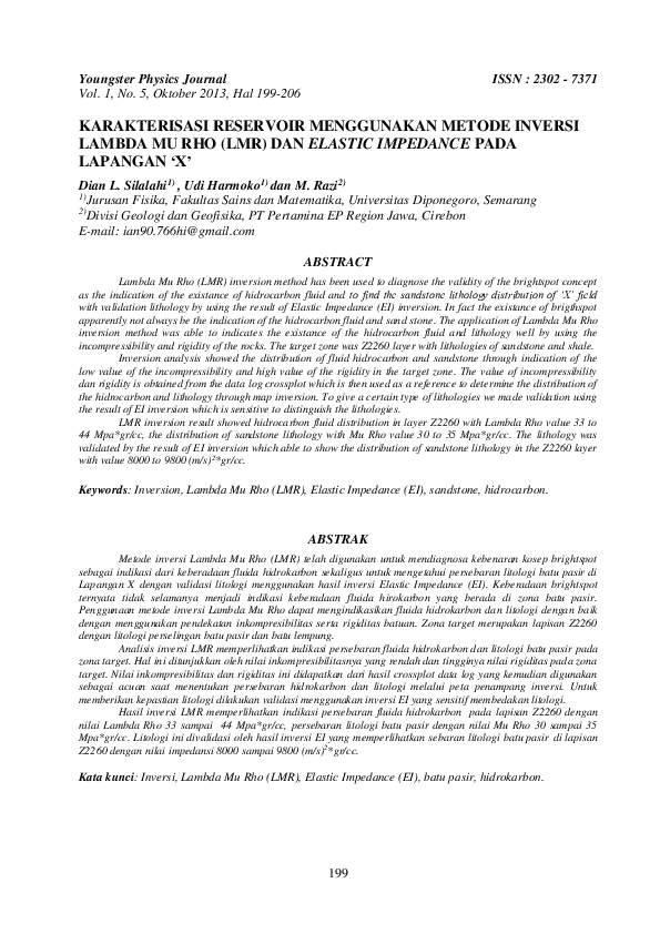 (PDF) Karakterisasi Reservoir Menggunakan Metode Inversi Lambda Mu Rho (LMR) Dan Elastic ...