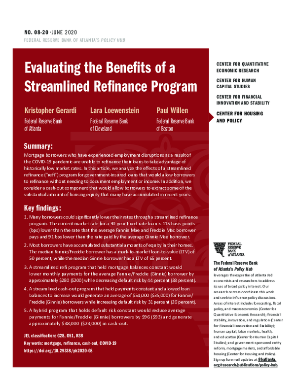 (PDF) Evaluating the Benefits of a Streamlined Refinance Program