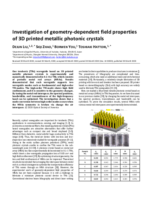 (PDF) Investigation of geometry-dependent field properties of 3D ...