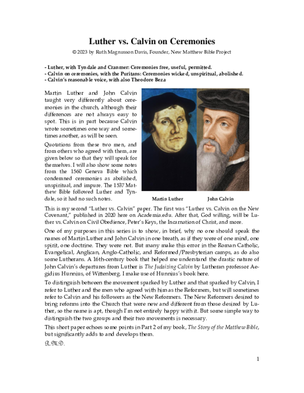 (PDF) Luther vs. Calvin on Ceremonies