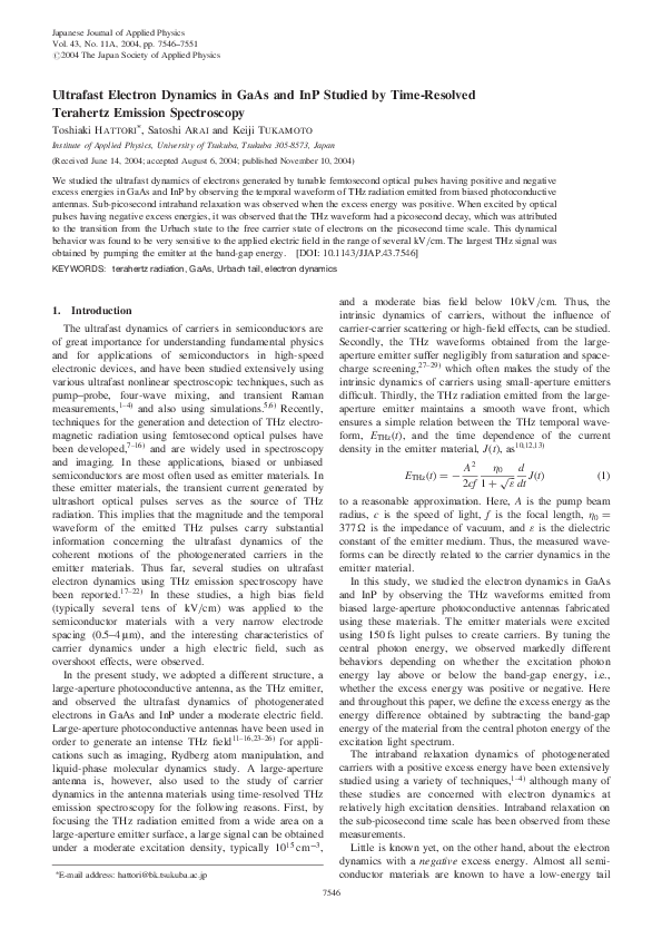 (PDF) Ultrafast Electron Dynamics in GaAs and InP Studied by Time-Resolved Terahertz Emission ...