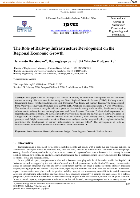 (PDF) The Role of Railway Infrastructure Development on the Regional ...
