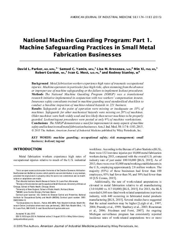 (PDF) National machine guarding program: Part 1. Machine safeguarding ...