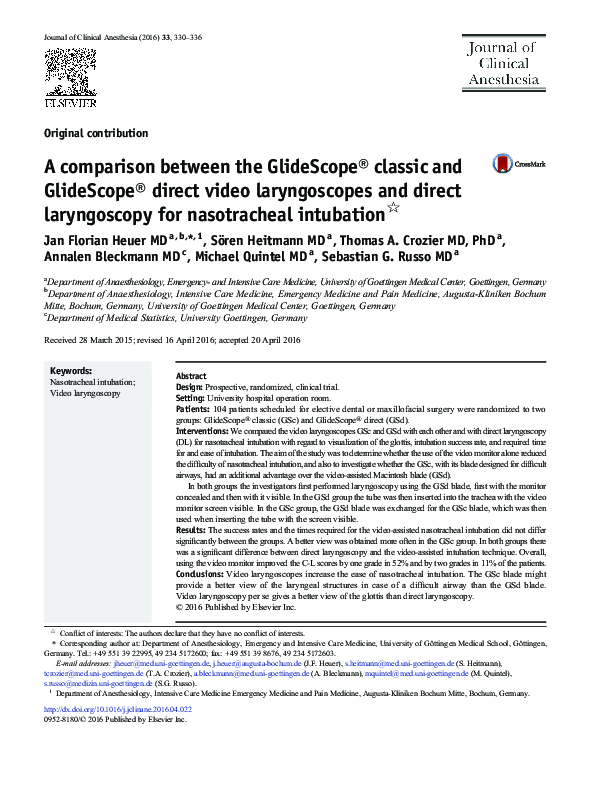 (PDF) A comparison between the GlideScope® classic and GlideScope ...